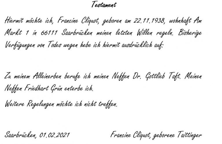 Beispiele für handschriftliche Testamente - Erbrecht-Anwalt-Saarland
