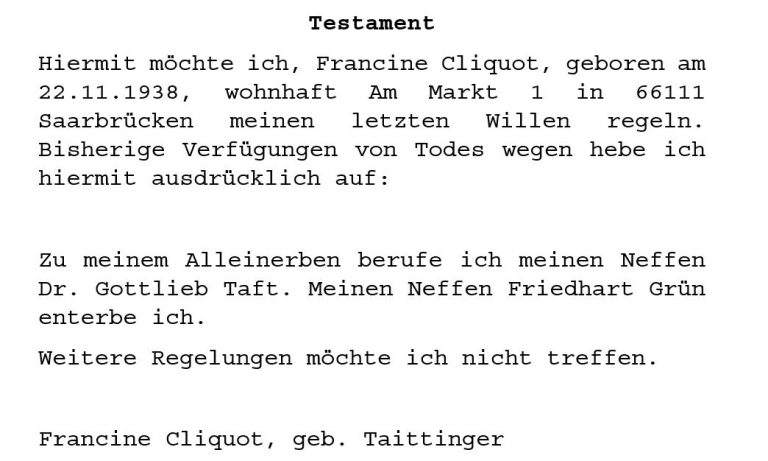 Beispiele für handschriftliche Testamente - Erbrecht-Anwalt-Saarland